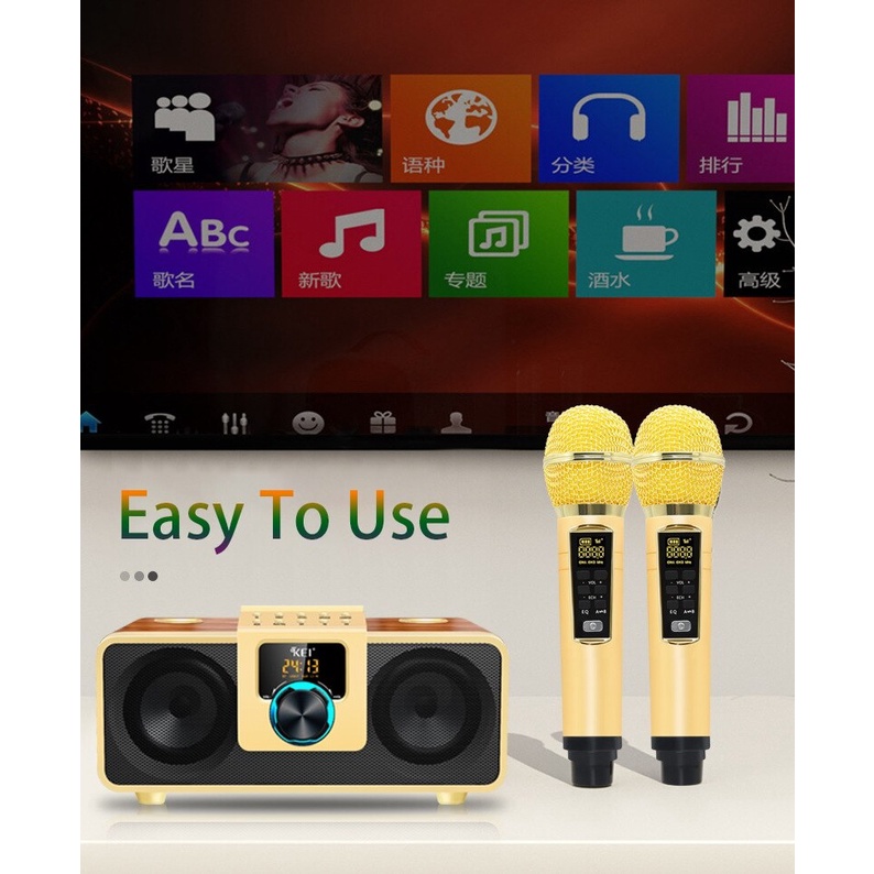 SDRD 309 KTV Bluetooth Speaker Wood Grain Karaoke Home System Stereo Subwoofer w 2 wireless ...