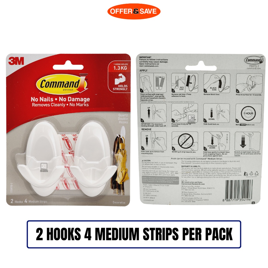 [Local Set] 3M Command General Purpose Hooks Ceiling Hooks Clothes Hook ...