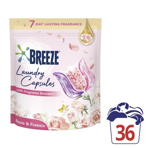 Breeze Laundry Capsules with Fragrance Boosters Rose & Freesia (36pcs ...