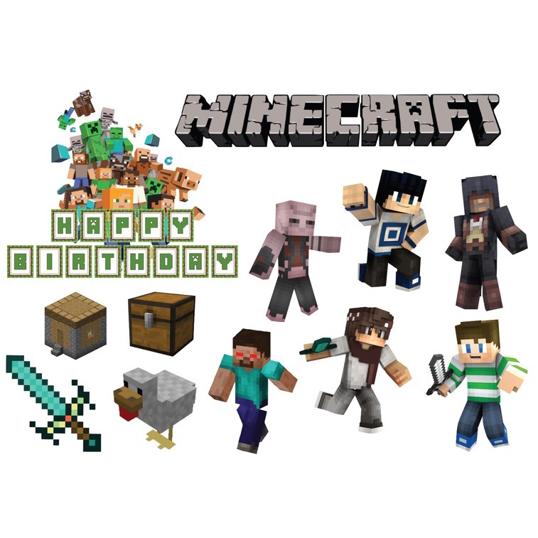 MINECRAFT cake topper cupcake topper deco paper birthday topper kek ...