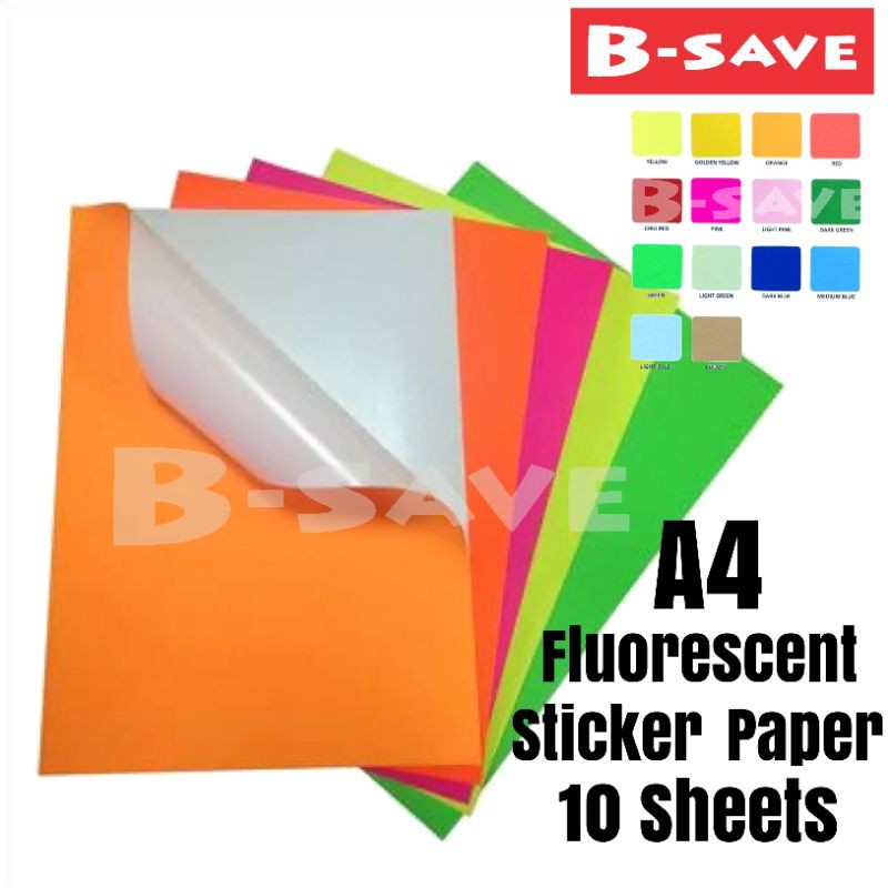 10 Sheets A4 Fluorescent Colour Sticker Paper / Kraft Sticker / Brown ...