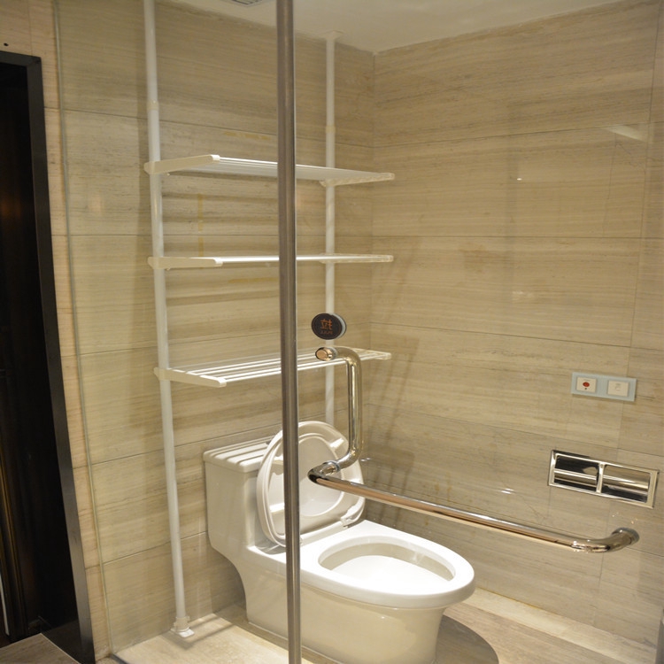 Bathroom Valet Holder Shelf Toilet Adjustable Pole Clothes Rack Pole ...