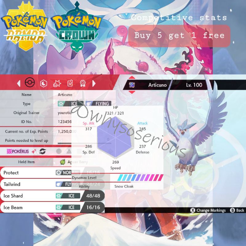 Pokemon Sword and Shield, Square Shiny Articuno, Battle ready (Digital ...