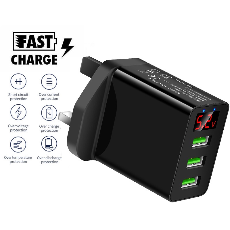 Uk Plug 30W Quick Charge 3.0 4USB Fast Charger Multi-function Portable ...
