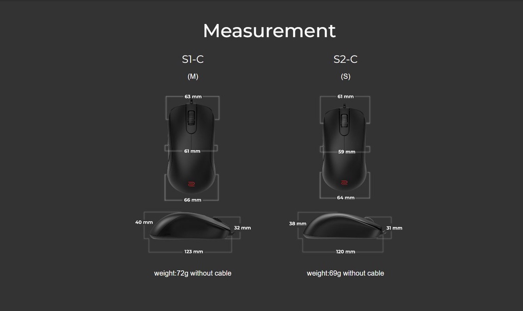 BenQ ZOWIE S1-C/S2-C Esports 3360 Sensor Gaming Mouse with Paracord Cable (1 YEAR WARRANTY BY ...