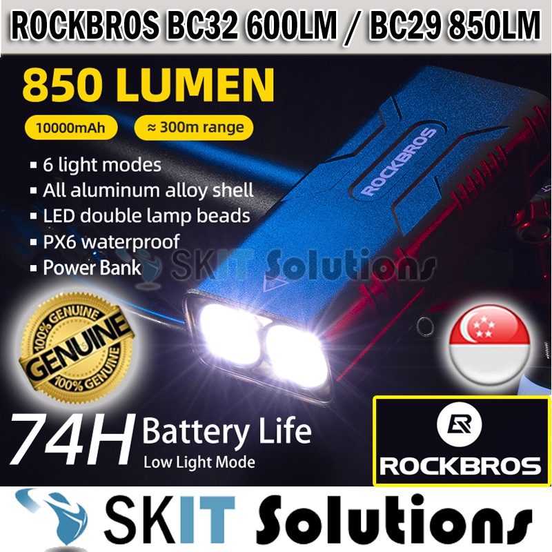 ROCKBROS Bike Front Head LED Torch Light BC29 10000mAh 850 Lumen BC32 ...