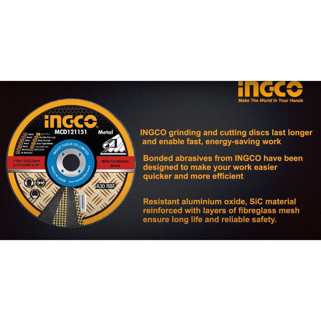 INGCO ABRASIVE CUTTING DISCS MCD1210525, MCD121255, MCD301802 ...