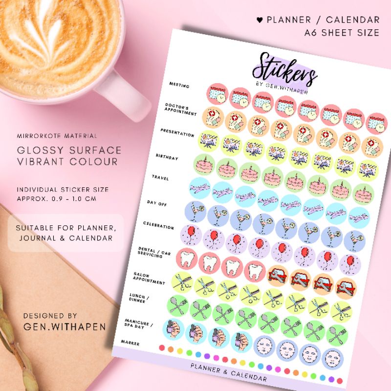 A6 Stickers Sheet - Planner, Calendar, Journal - Gen With A Pen ...