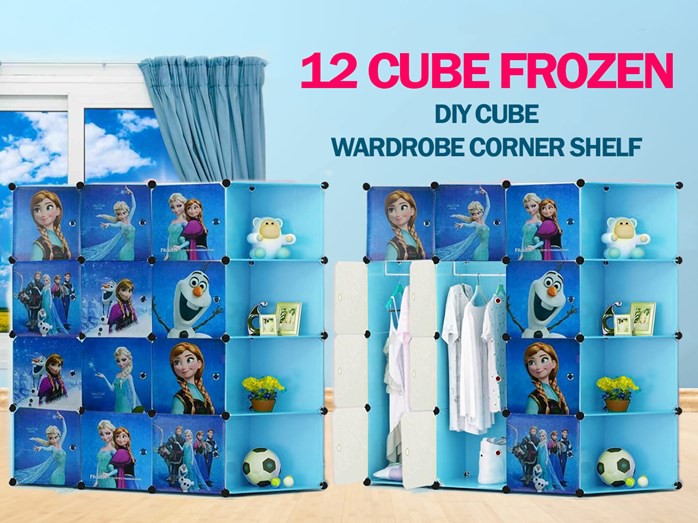 FROZEN BLUE 12C DIY Rack Storage Cabinet Wardrobe With Corner & Almari ...