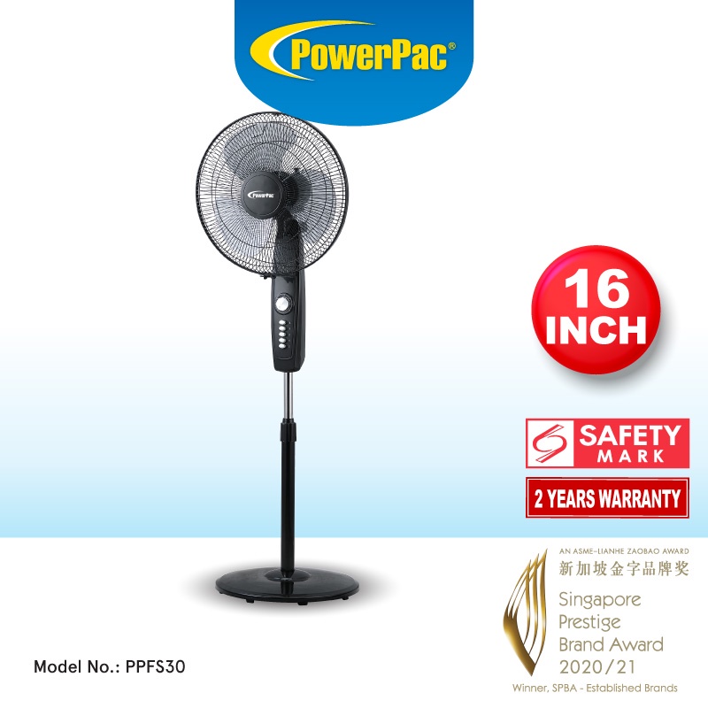 PowerPac 16" Stand Fan – Strong Airflow, Adj Tilt & Height, Oscillation ...