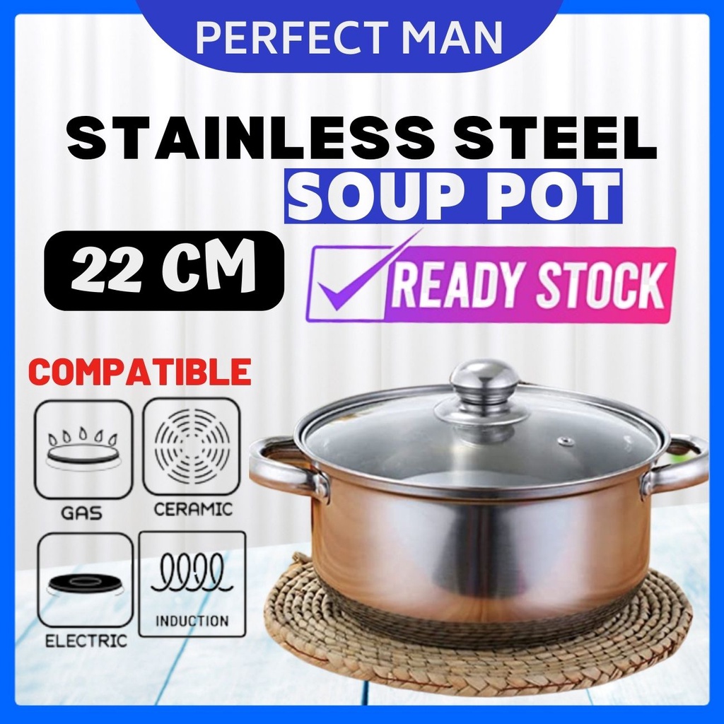 PM - Stainless Steel Soup Pot with Lid 22CM Milk Pot Heat Insulated ...