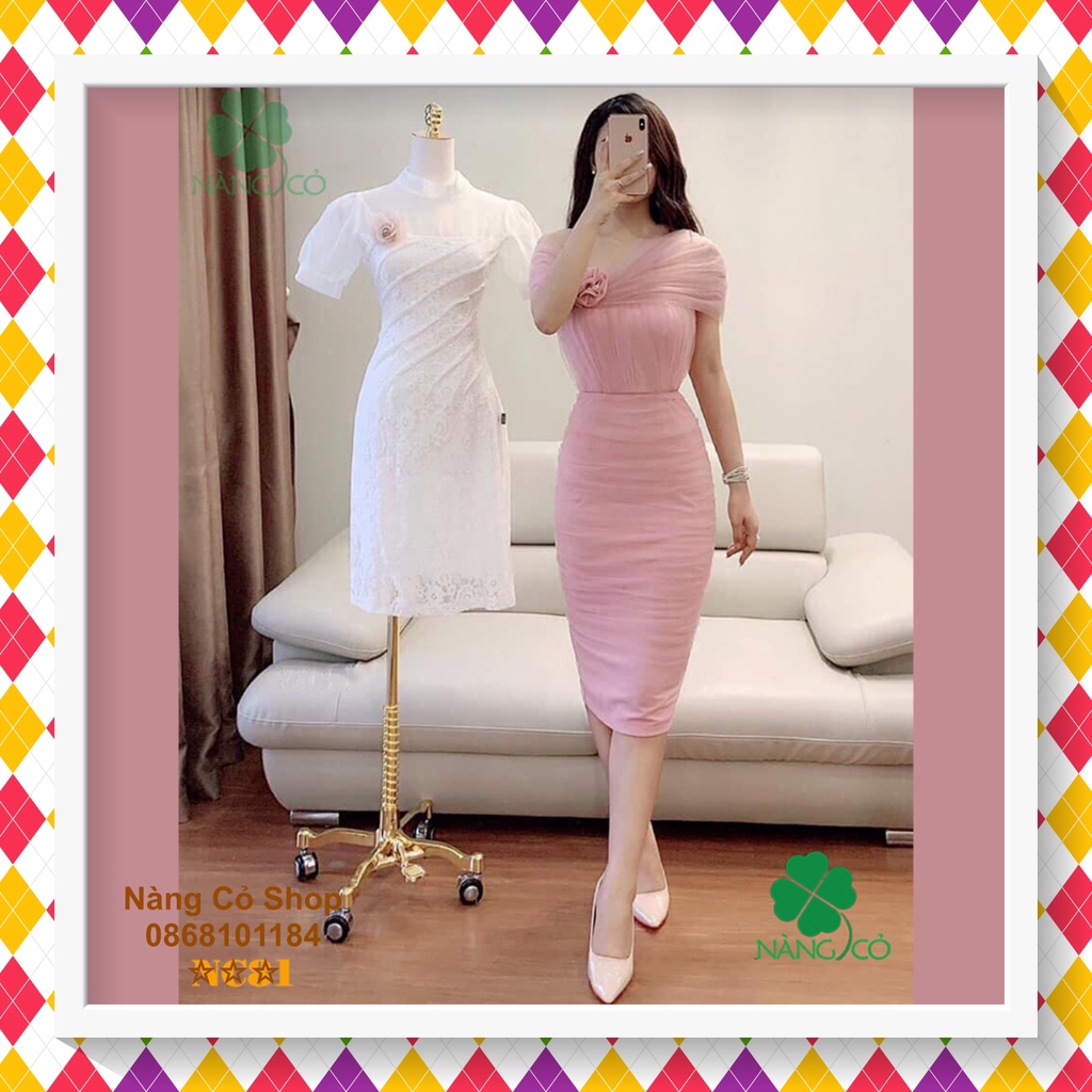 Pink Off-the-Shoulder Bodycon Dress with Beautiful Flowers in Mesh ...