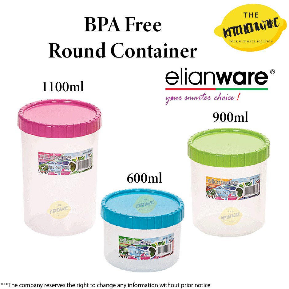 Elianware BPA Free Round Container (600ml / 900ml / 1100ml) | Shopee ...