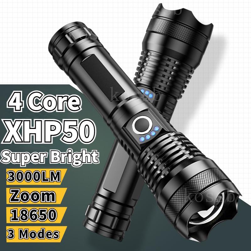 LED Flashlight XHP50 Handheld Tactical Torch USB Rechargeable /5 Modes ...