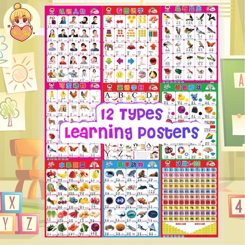 BIG Kid Learning Chart Educational Wall Poster Poster Membaca kanak ABC ...