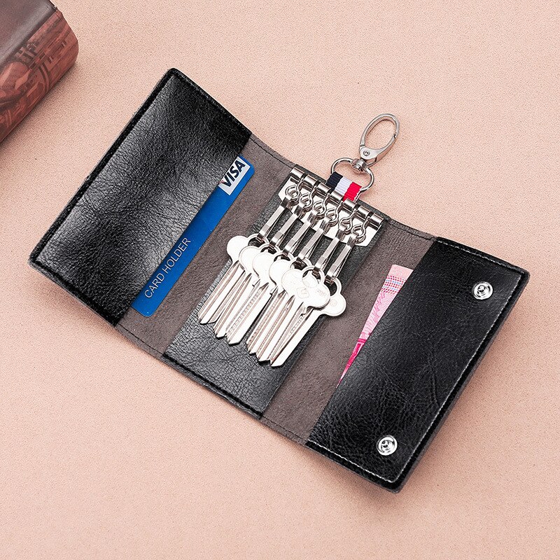 PU Leather Man Key Wallets Short Square ID Card Holder Zipper Multi ...