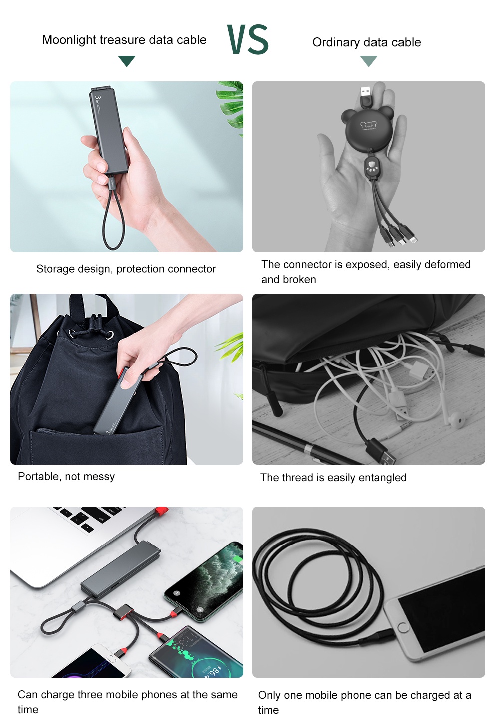 OATSBASF 3 in 1 Portable Fast Charging Cable Magnetic Storage Box ...