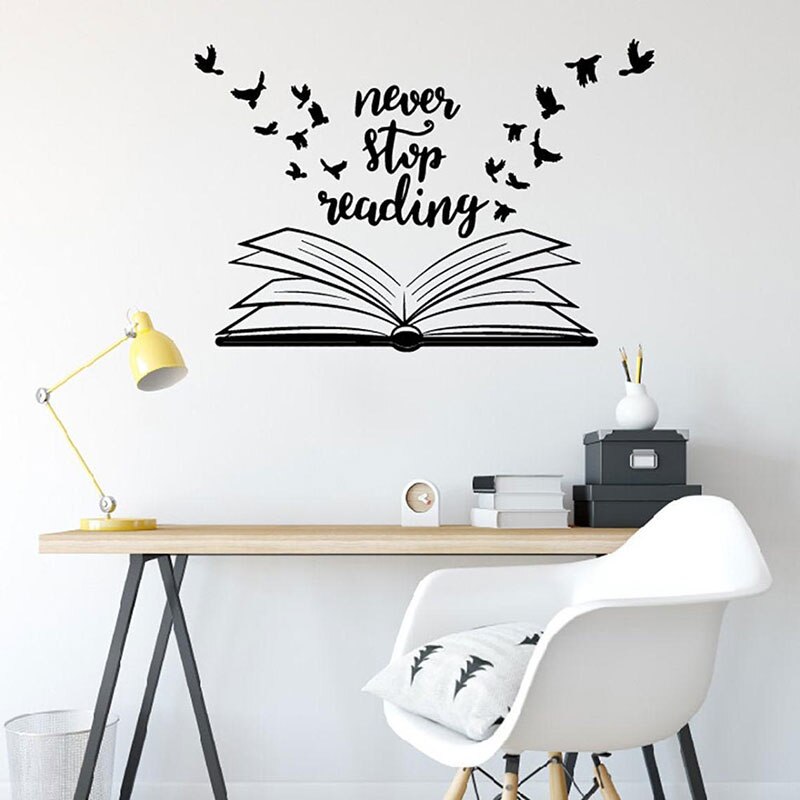 Never Stop Reading Wall Decals Library School Classroom Book Study Room ...