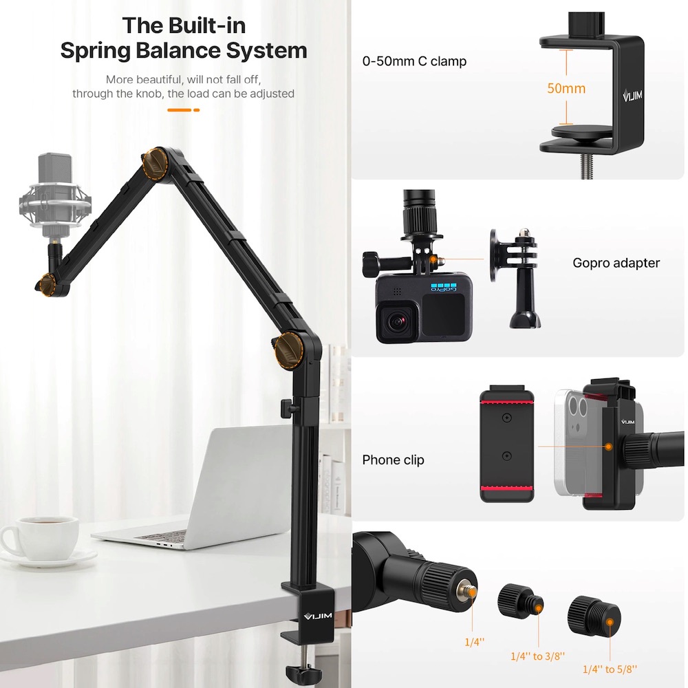 ULANZI VIJIM LS24 Desk Table Clamp Boom Arm Mic Microphone Stand Mount ...