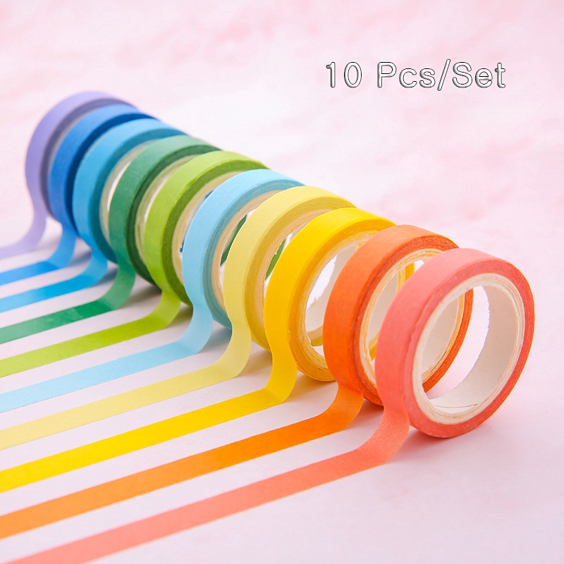 10 Pcs 5M Solid Color Washi Tape DIY Handbook Decoration Rainbow Tape ...