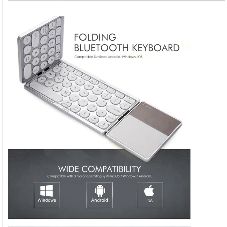 Wireless Keyboard with touchpad Three-fold Portable Rechargeable ...