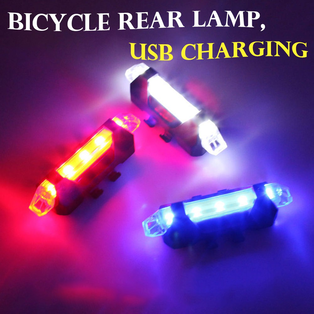 Rear 5 LED Bicycle Cycling Tail USB Rechargeable Red Warning Light Bike ...
