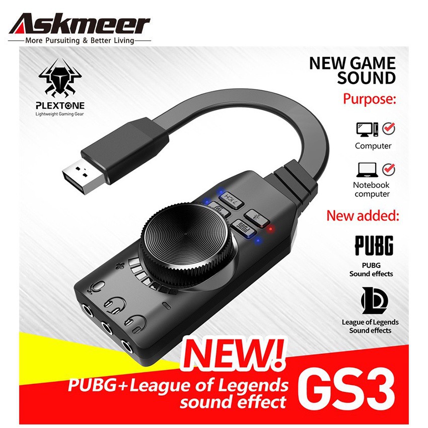 Plextone Virtual 7.1CH USB Sound Card External Audio Adapter to 3.5mm ...