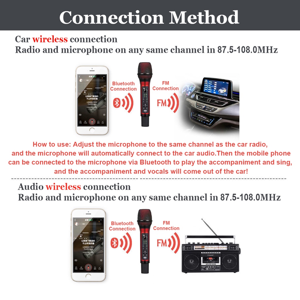 Car Wireless Microphone Bluetooth FM Connection Built-in Reverb DPS ...