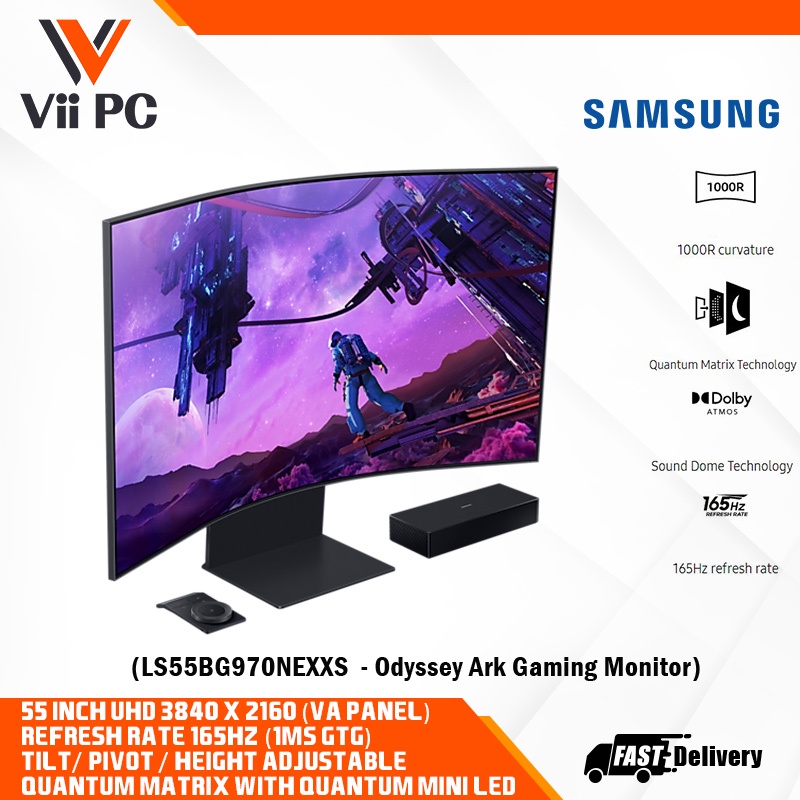 Samsung 55 Inch Odyssey Ark Gaming Monitor with 165Hz Refresh Rate and ...