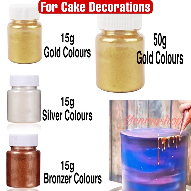 Serbuk 15g Edible Metallic Gold Powder Dust for Cake, Pastry, Cake ...