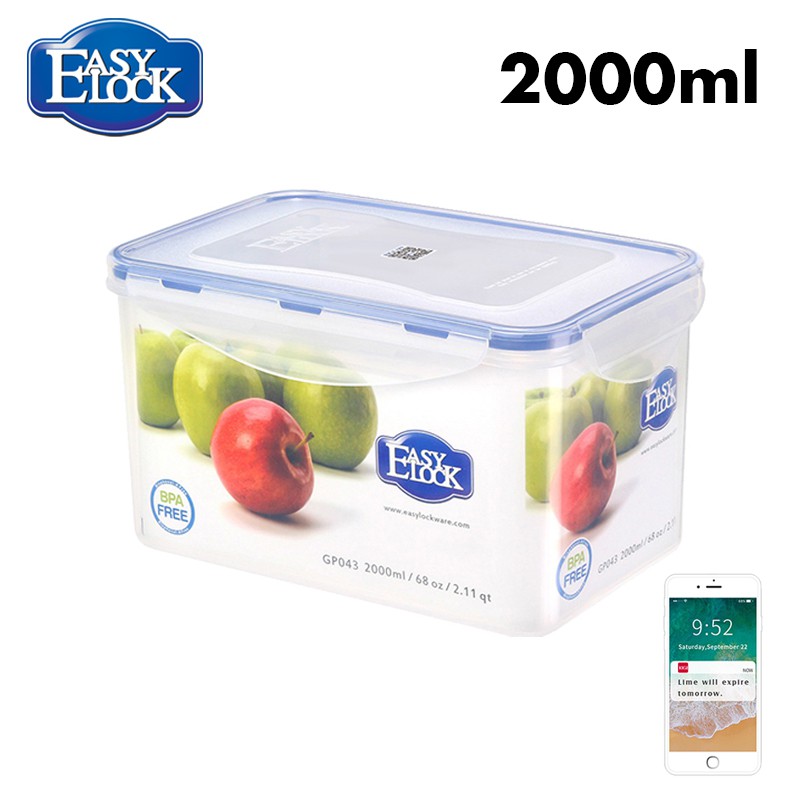 Easylock Rectangle Plastic Food Container 2000ml (SGP043), Kitchen ...