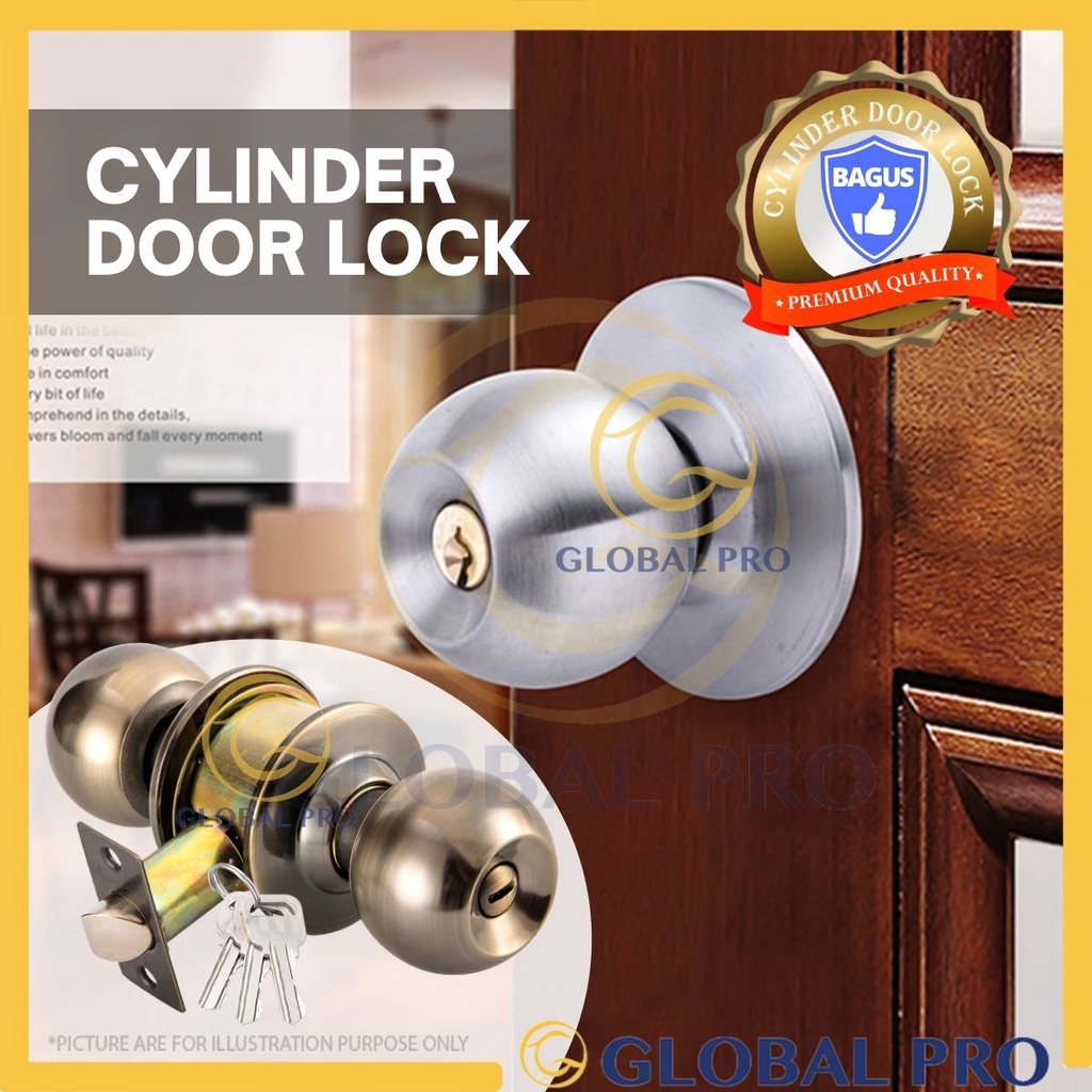 Cylindrical Door Knob Lock Round Door Knobs Rotation Knobset With Key for Bedroom Door Lock ...