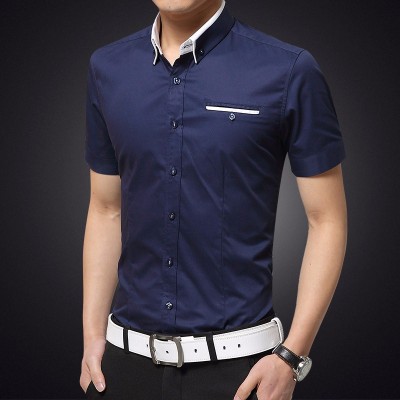 Men Slim Fit Work Business Shirts Casual Short Sleeve Office Formal ...