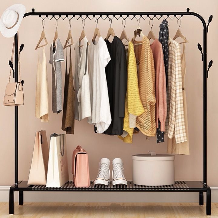 Indoor floor clothes hanger balcony clothes drying pole bedroom clothes ...