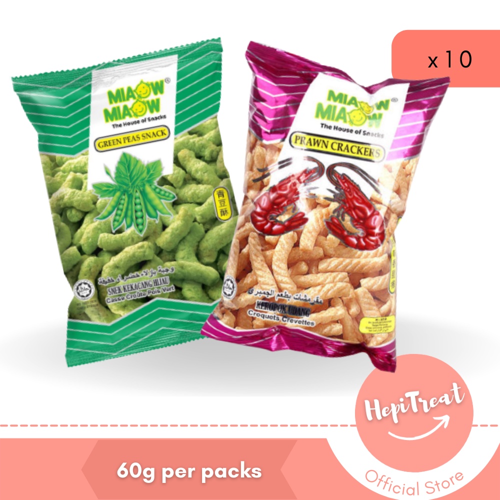 Miaow Miaow Green Peas / Prawn Snack - 10 Packs x 60g (Big) by Hepi ...