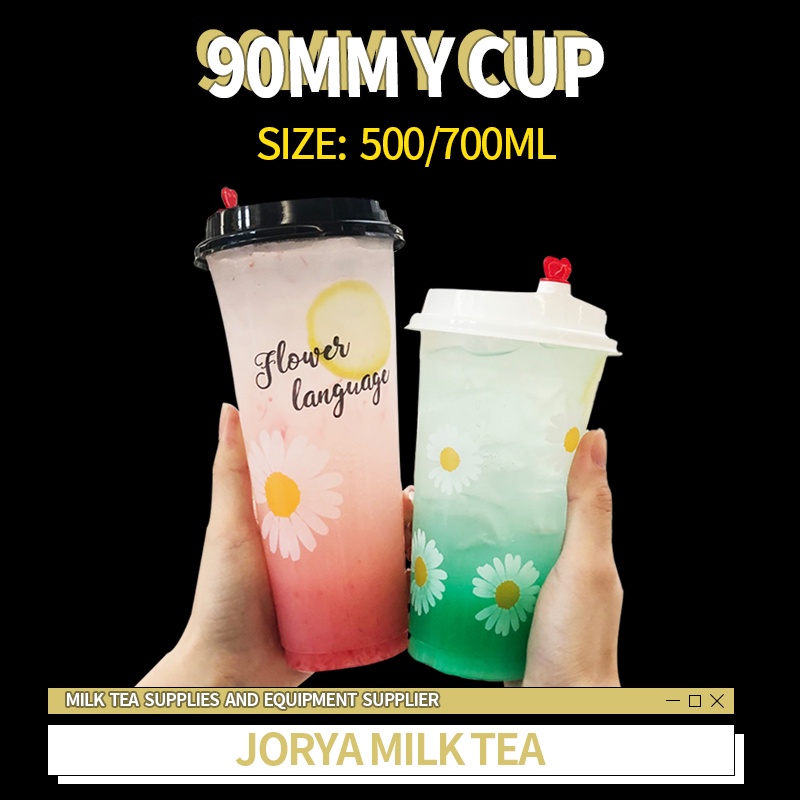 50pcs 90mm Milk Tea Cup PP Y Cup Plastic Cup Character Cup Daisy Cup ...