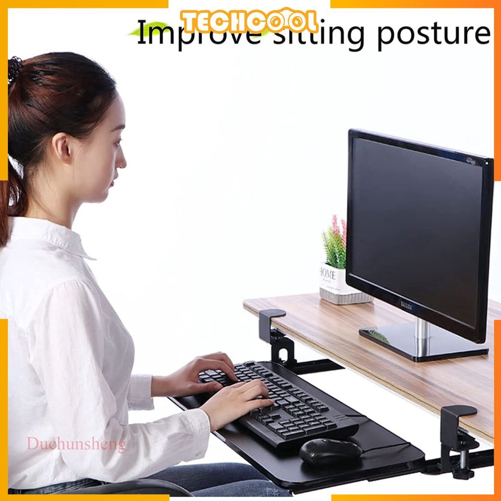 Punch-Free Keyboard Drawer Tray Slide Rail Under Desk Extension board ...