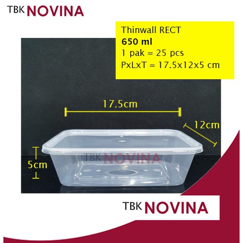 [25PCS] Thinwall 650ml Box Per Pack Rectangle Food Container Plastic ...