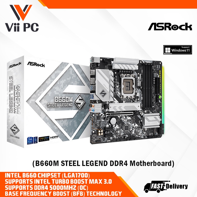 ASRock B660M STEEL LEGEND LGA 1700 Intel B660 SATA 6Gb/s DDR4 Micro ATX ...