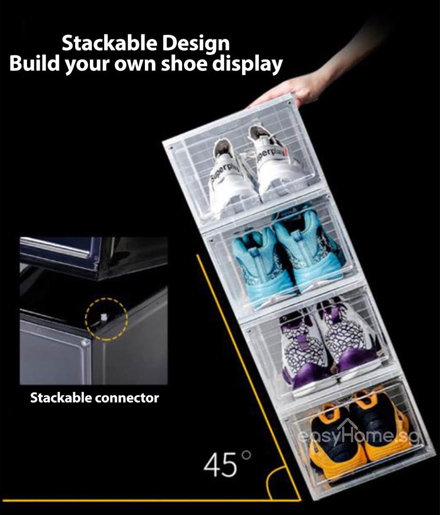 LUXATAS™ 3 Pack Mojo Sneaker Shoe Box Stackable Clear & Black Shoebox ...