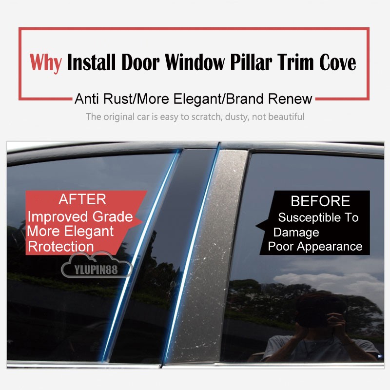 HONDA Car Door Pillar Trim Covers Glossy Black PC Panel Stickers Car ...
