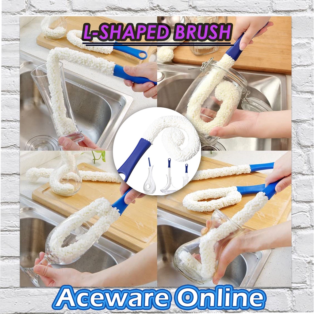 Glassware L-Shape Brush Bottle Cleaning Brush Flexible Wine Glass ...