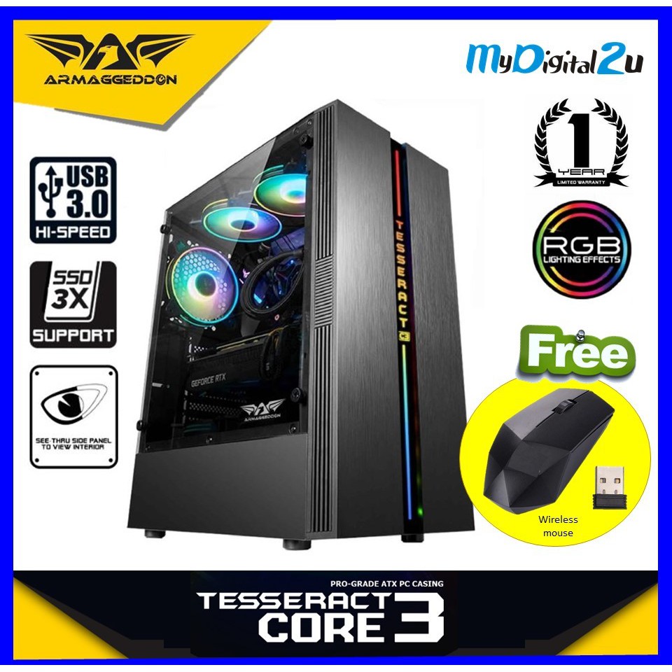 Armaggeddon Tesseract Core 3 Pro-Grade Gaming PC Case with Tempered ...
