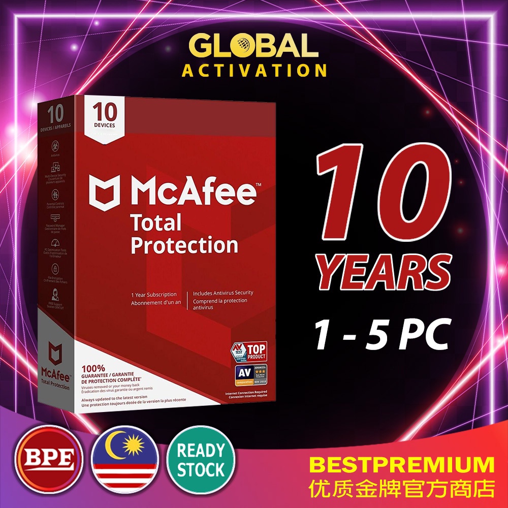 McAfee Total Protection 2021 10 Years 5 Devices Antivirus Software ...