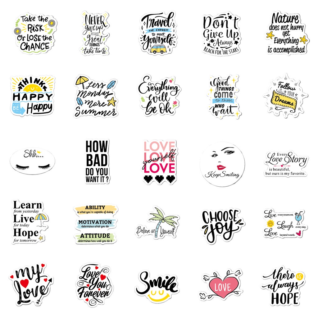 [SG]50/100/200pcs Inspiring quotes Sweet Encouraging Words Sticker PVC ...
