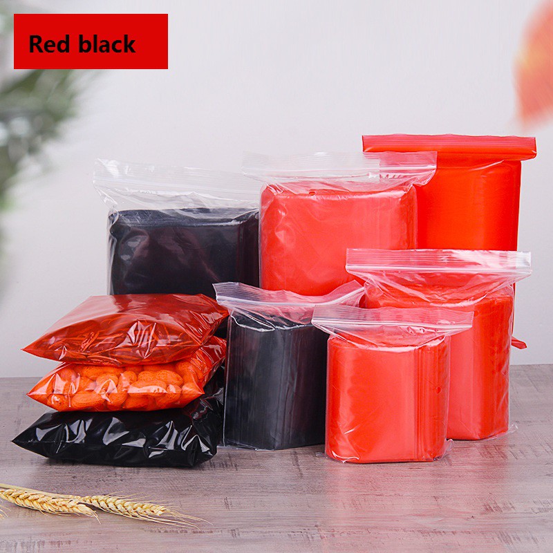 100Pcs PE black red Plastic Bag ziplock food bag cosmetic bag red bag ...