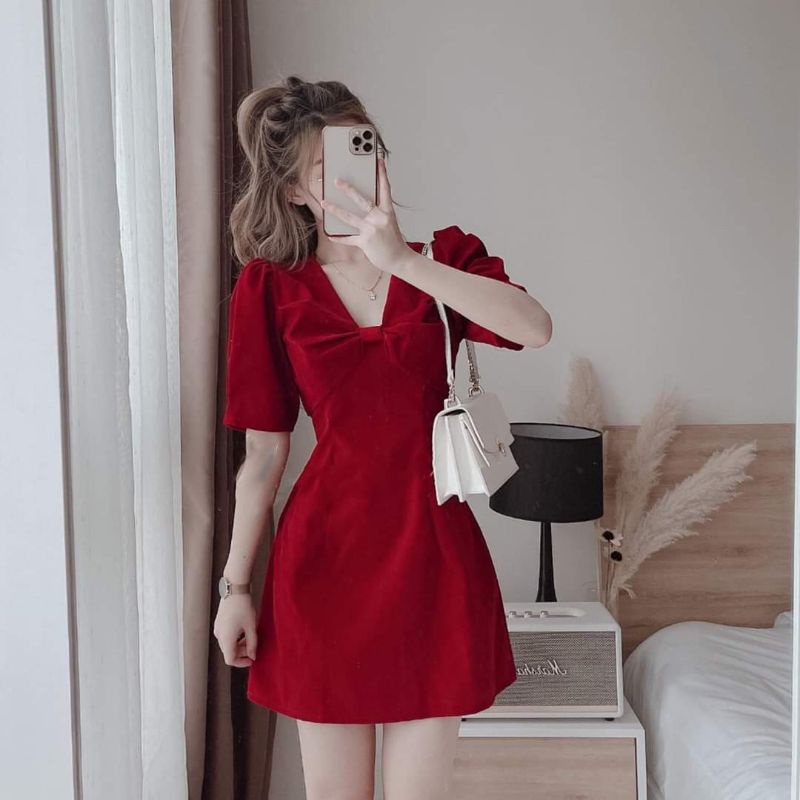 Red Dress for going out CNY, super luxurious red velvet Dress Nobe ...