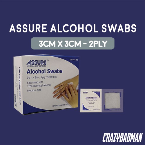 ASSURE Alcohol Swab 200pcs, 2ply, 3cm x 3cm, Sterile, Disinfection ...