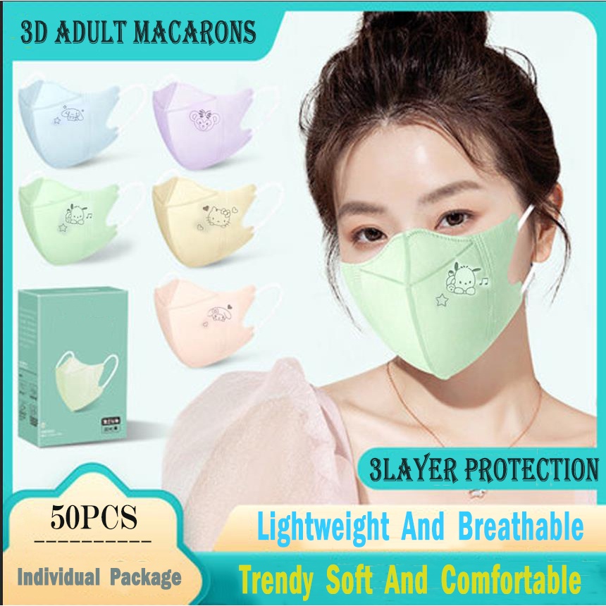50Pcs 3D Adult Cartoon Small Animal Shape Mask Fashion Macaron Color 3 ...