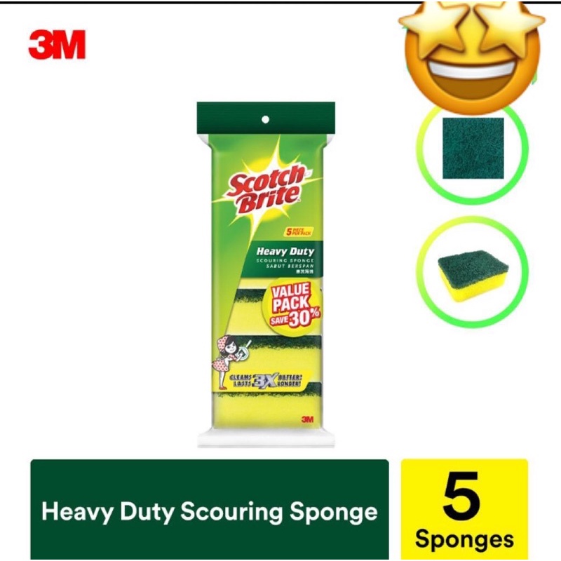 3M Scotch Brite (Big) Heavy Duty Scouring Sponge Bonus Pack (5 Pcs/Pack ...